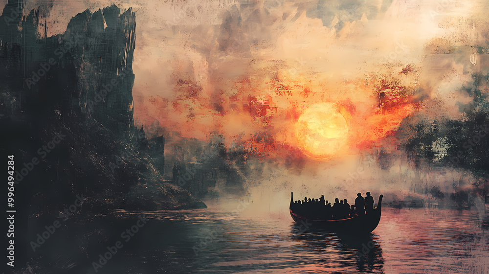 Charon's ferry crossing the river acheron, dante's inferno. generative ...