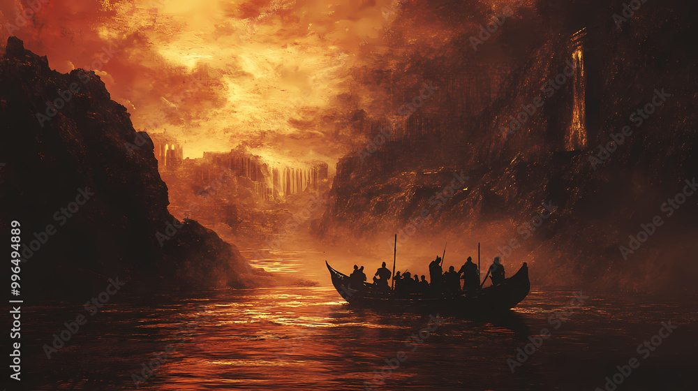 Charon's ferry crossing the river acheron, dante's inferno. generative ...