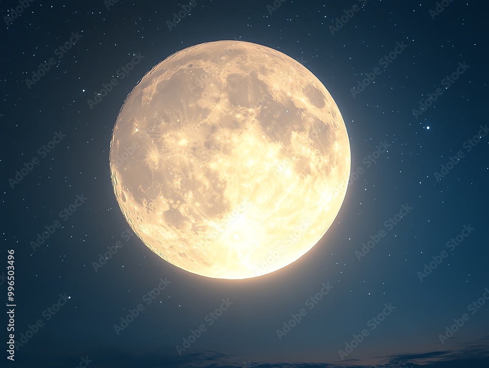 Bright full moon shining in the night sky with stars in the background ...