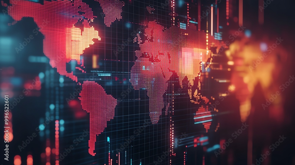 Global business market, digital world map with trading icons, 3D ...