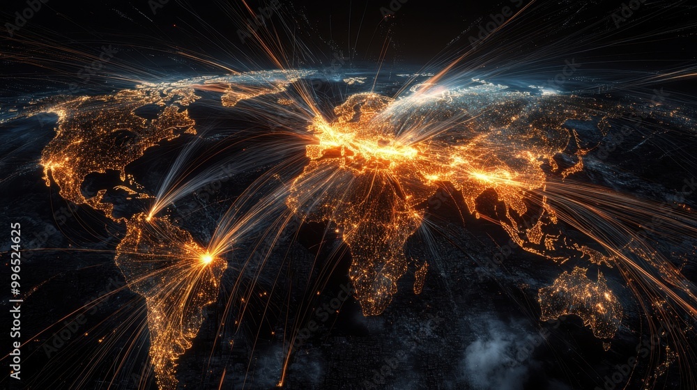 Distribution routes shown on a global map, illustrating the ...