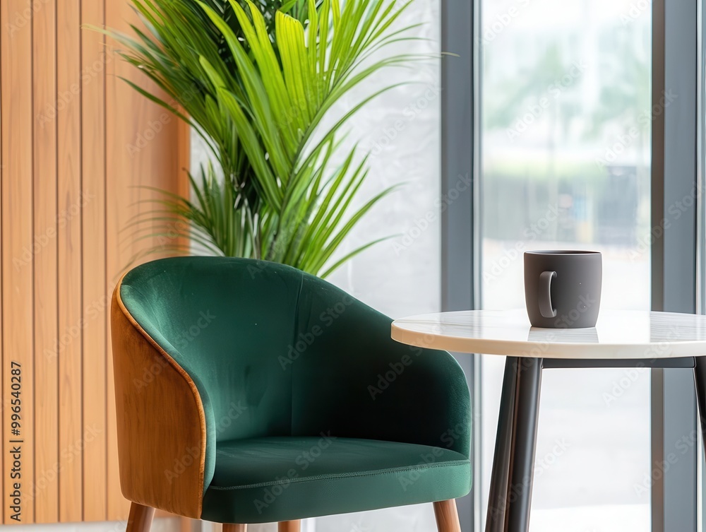 Bank lounge area with velvet chairs, glass partitions, high-end coffee ...