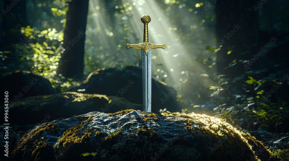 Arthur's mythical sword, Excalibur, stuck in a rock like in the ...