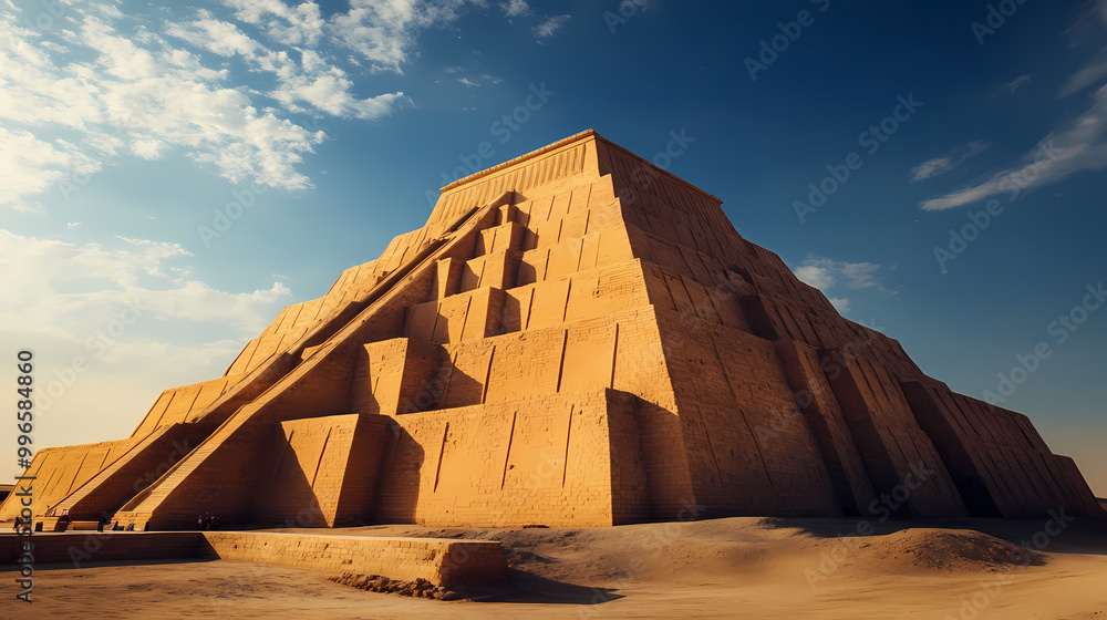 The ancient mesopotamian ziggurat, standing tall in the arid desert of ...