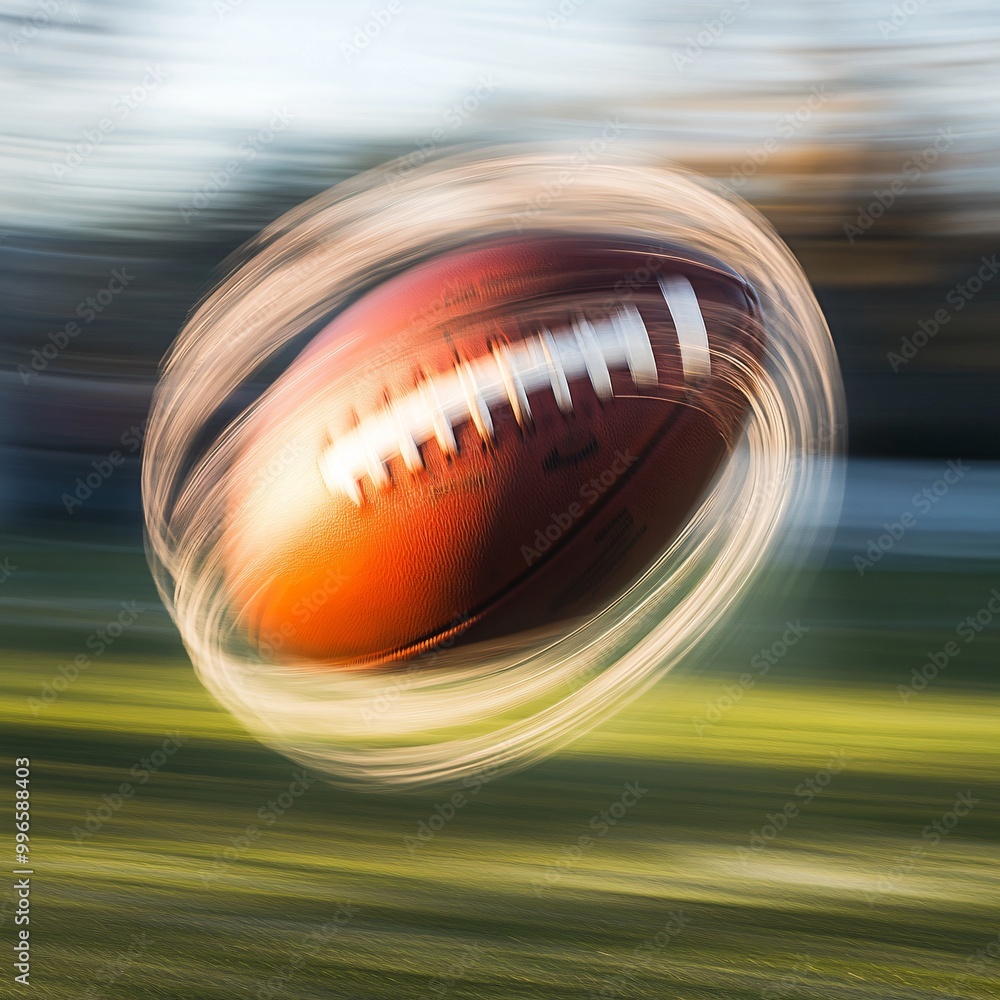 Dynamic Football Throw: Spiraling Ball in Mid-Air with Blurred Field ...