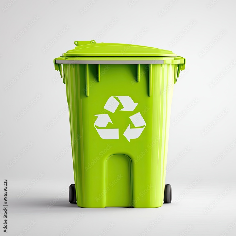 A vibrant green recycling bin with a clear recycle symbol, perfect for ...