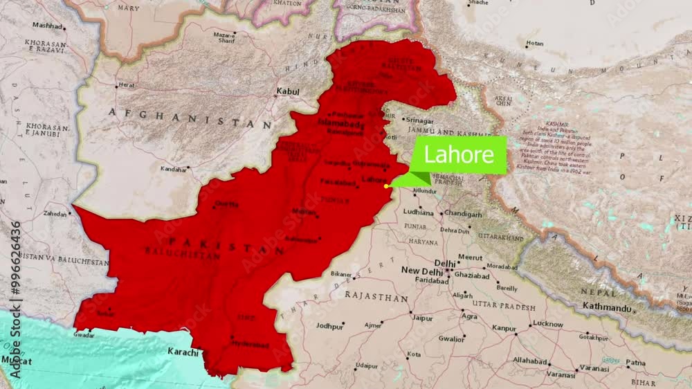 Highlight the important city of Lahore in the map of Pakistan. Stock ...