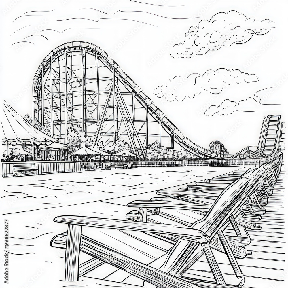 A fun day at an amusement park with roller coasters, coloring page for ...