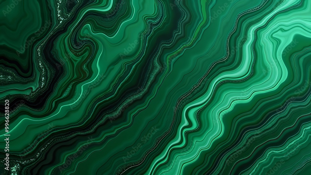 Rich emerald green and deep forest tones swirl together in this liquid ...