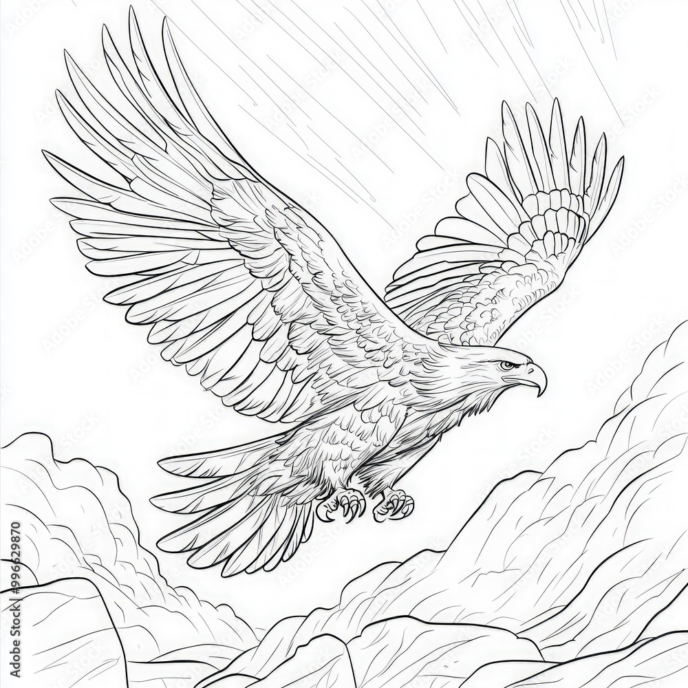 A majestic eagle soaring in the sky, coloring page for kids, simple ...