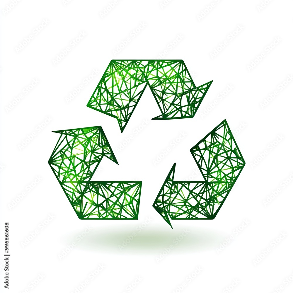 Eco-friendly 3D recycling symbol design made of green lines ...