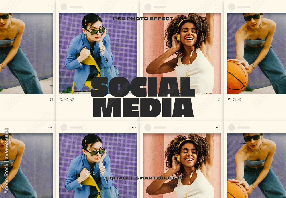Social Media Post Collage Photo Effect Stock Template | Adobe Stock