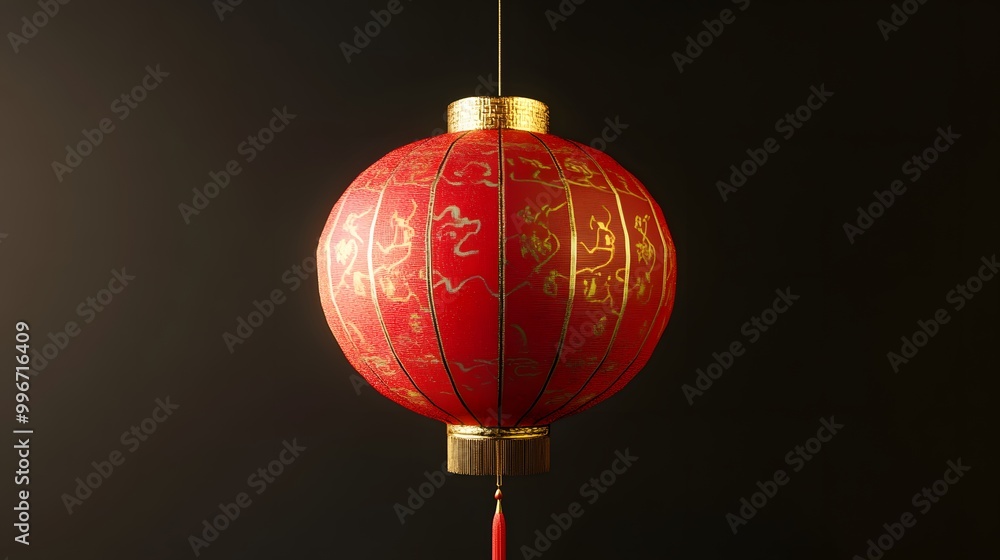 Square-shaped Chinese lantern with red and gold color scheme and simple ...