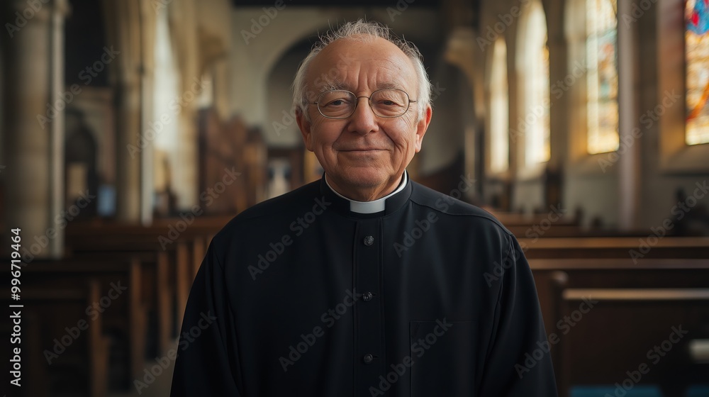 Elderly Anglican Clergyman in Traditional Vestments Standing Inside a ...