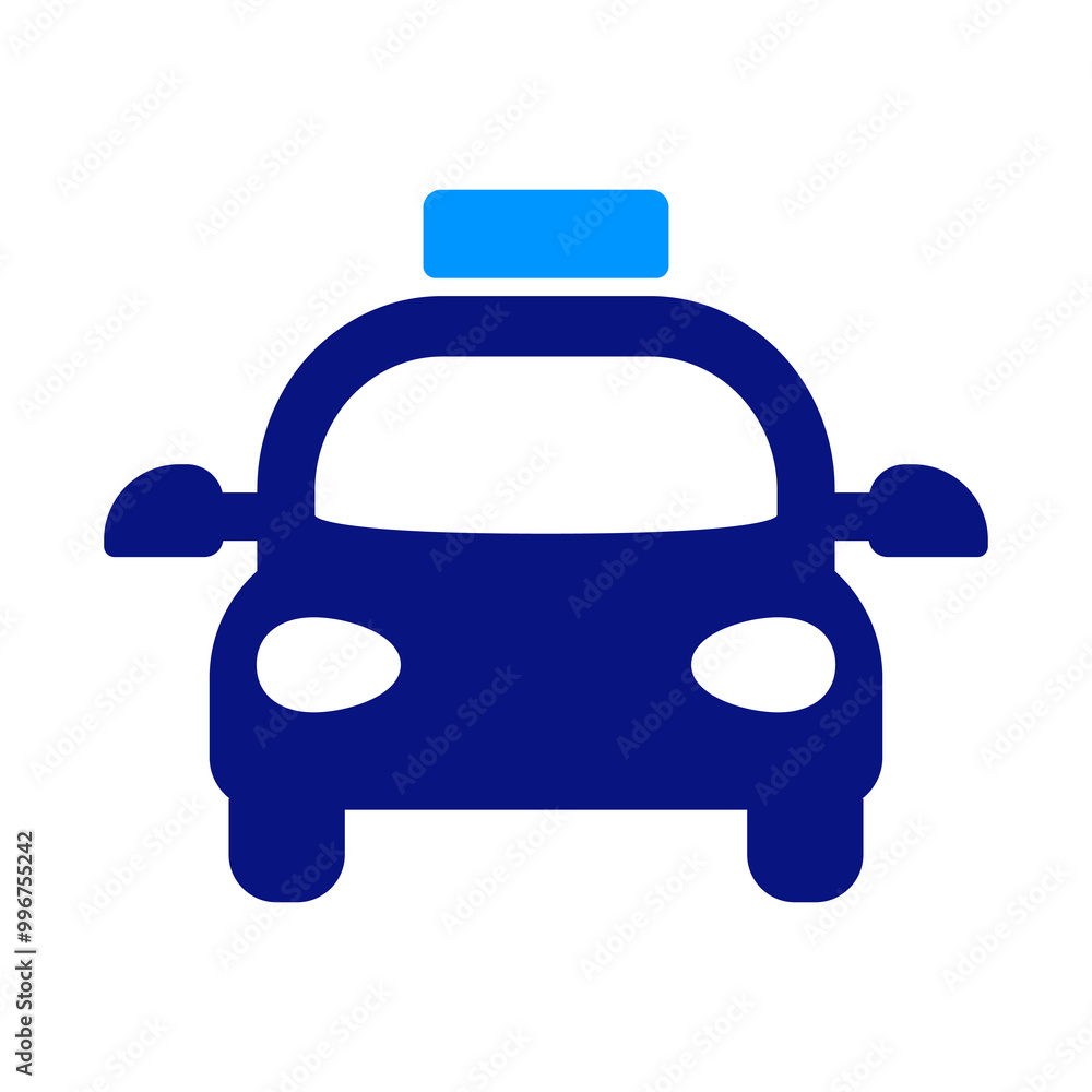 Taxi front view, urban transport, blue color scheme, public service ...