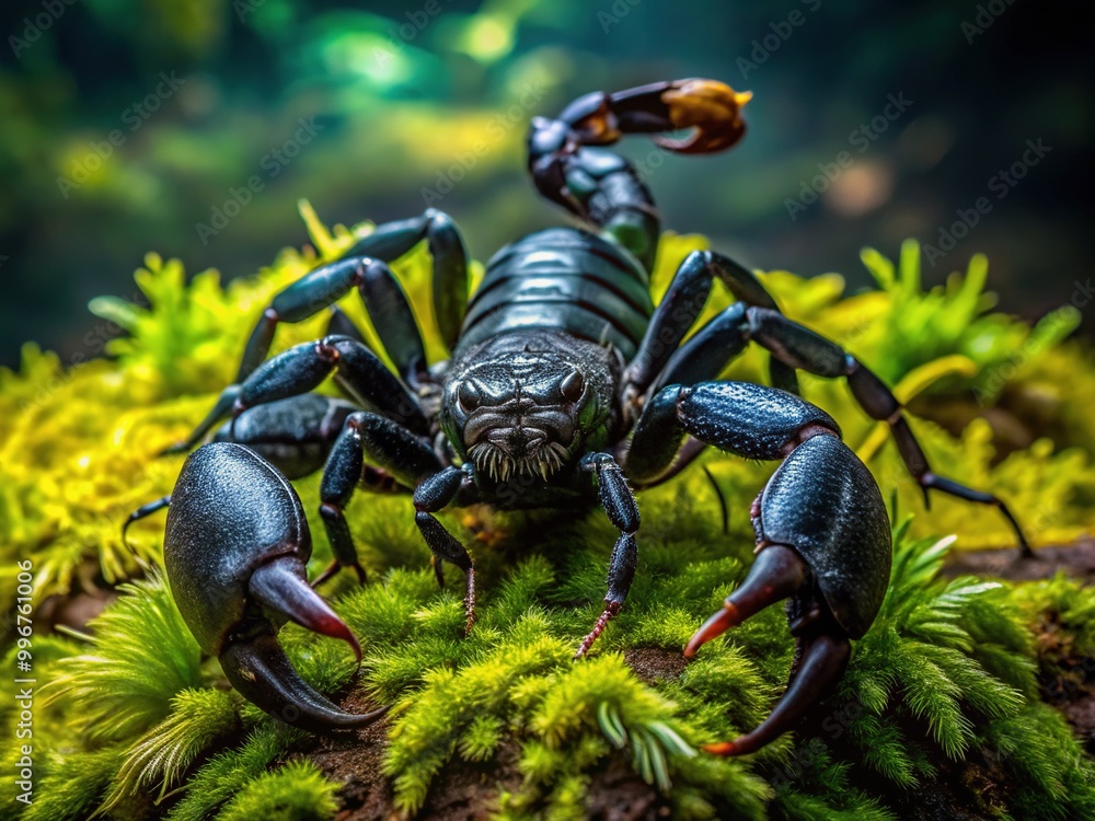 Majestic emperor scorpion, with its glossy black carapace and ...