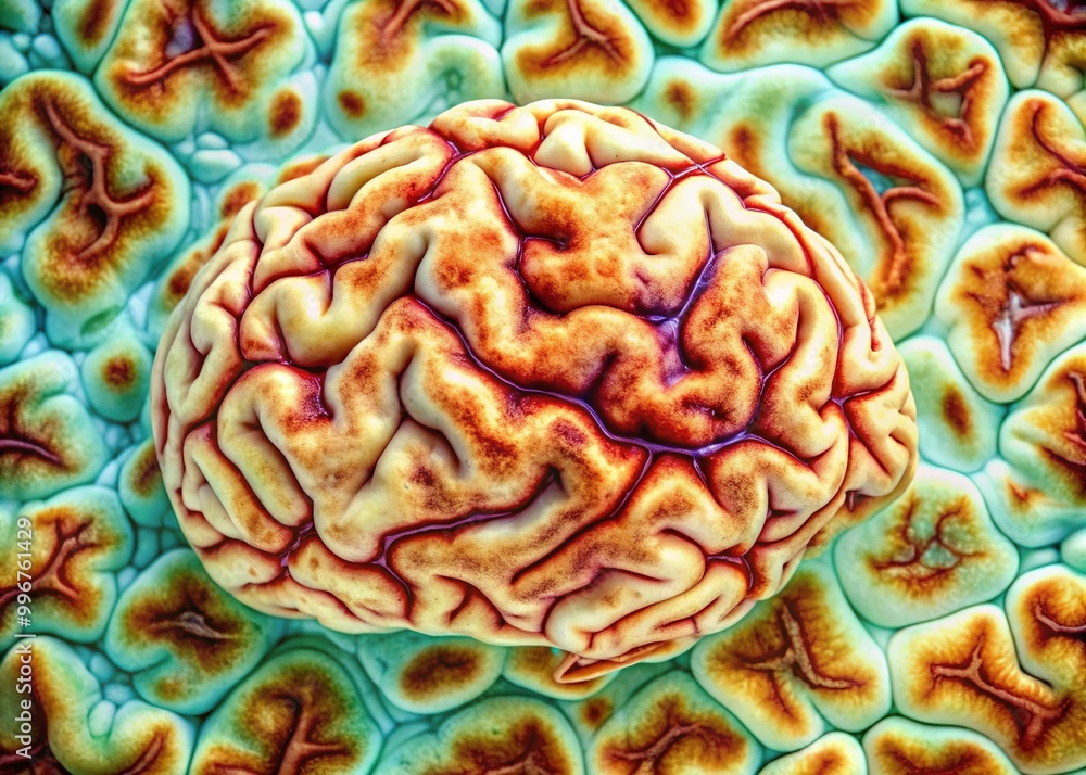 Microscopic image of brain tissue with abnormal tau protein deposits ...