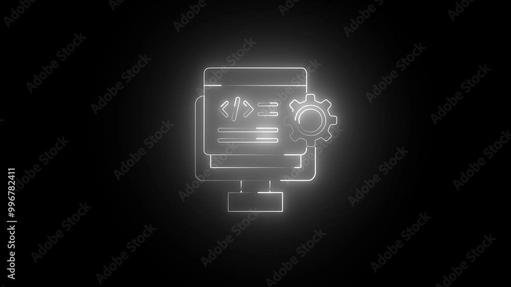 Neon coding brackets with setting - dynamic programming icon set ...