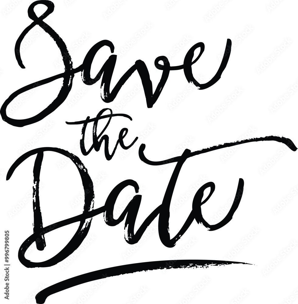 Save the Date TEXT with cursive lines. Hand written world wedding date ...