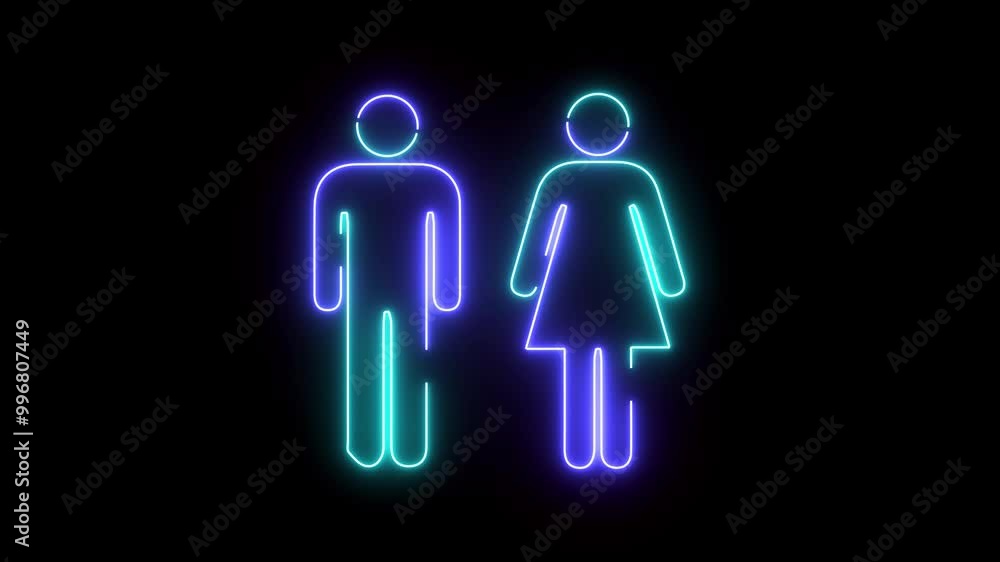 black background male female signs neon glowing animation. neon glowing ...