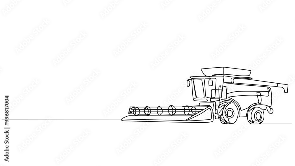 animated continuous single line drawing of combine harvester, line art ...
