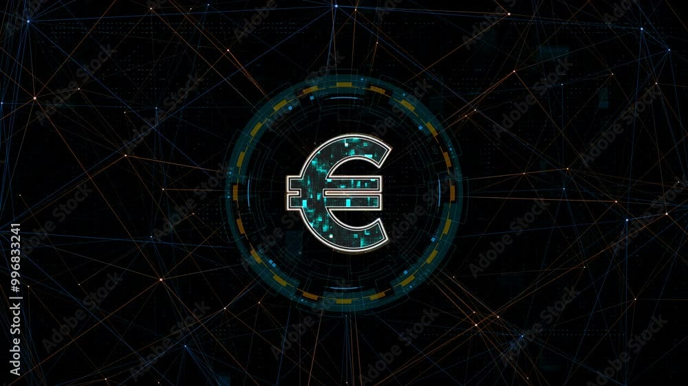 Motion graphic of Blue digital money logo with circle futuristic HUD ...