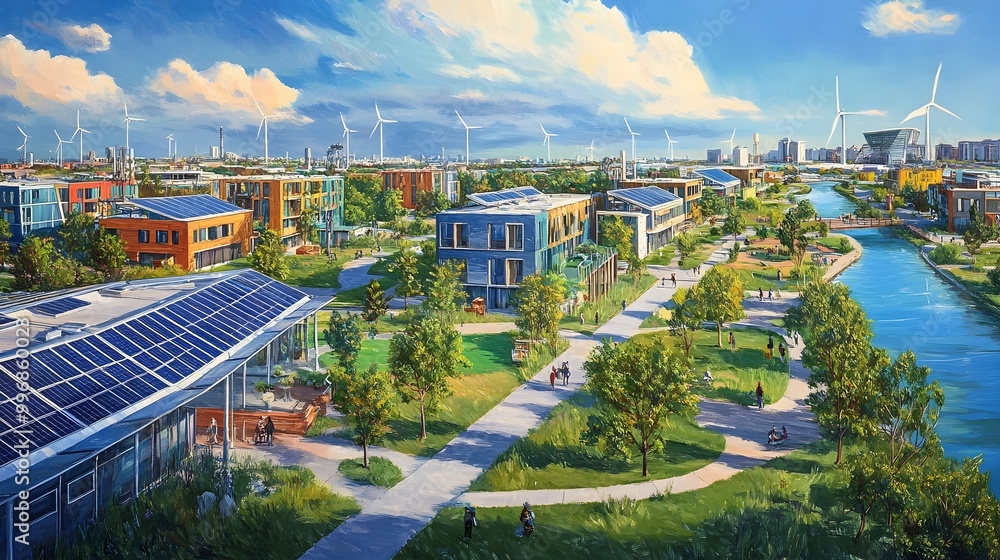 Renewable energy infrastructure seamlessly integrated into thriving ...