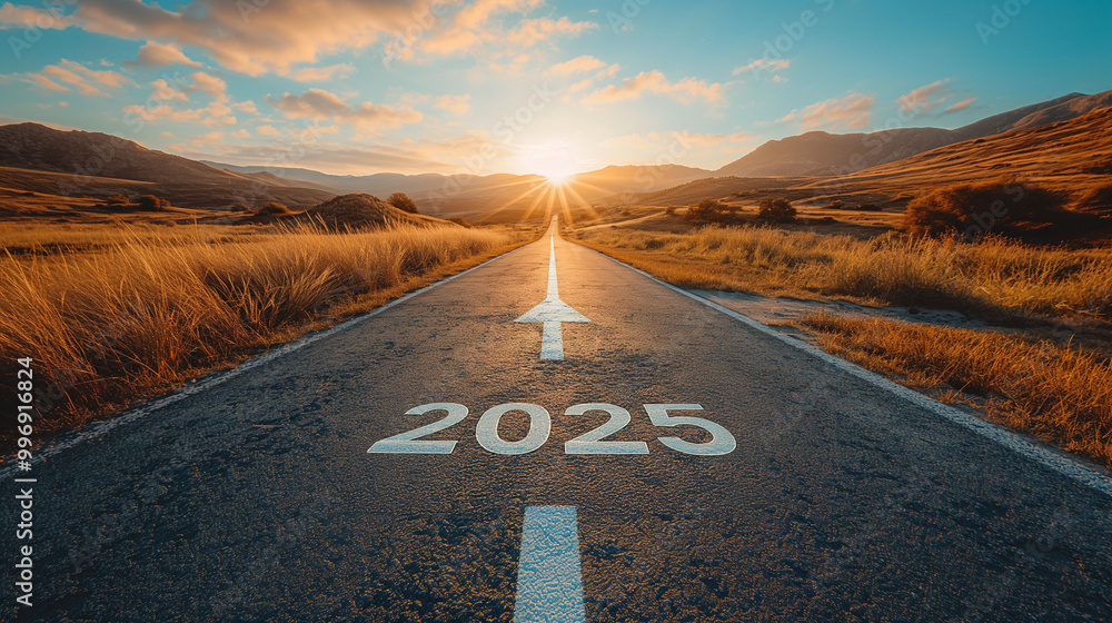 Road to 2025 with an empty road with written 2025 and arrow pointing ...