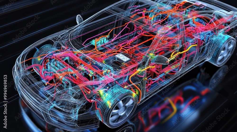 3d mesh visualization of a car s internal wiring network created with ...