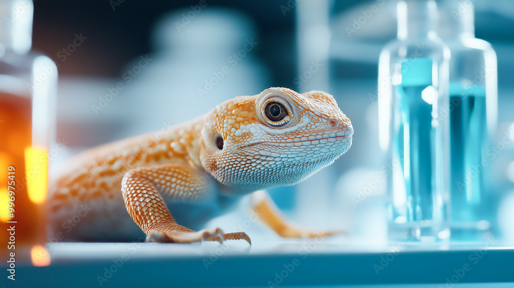 Animal test on a lizard, Scientist or pharmacist do research chemical ...