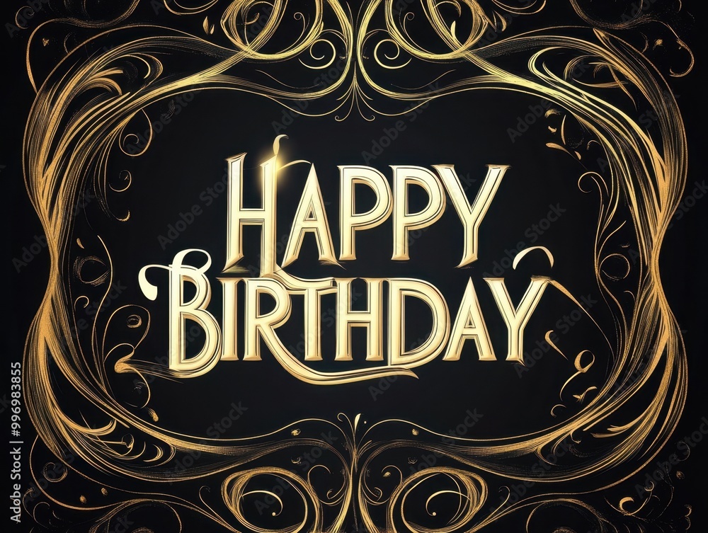 "HAPPY BIRTHDAY", modern style text with golden outline, elegant font ...