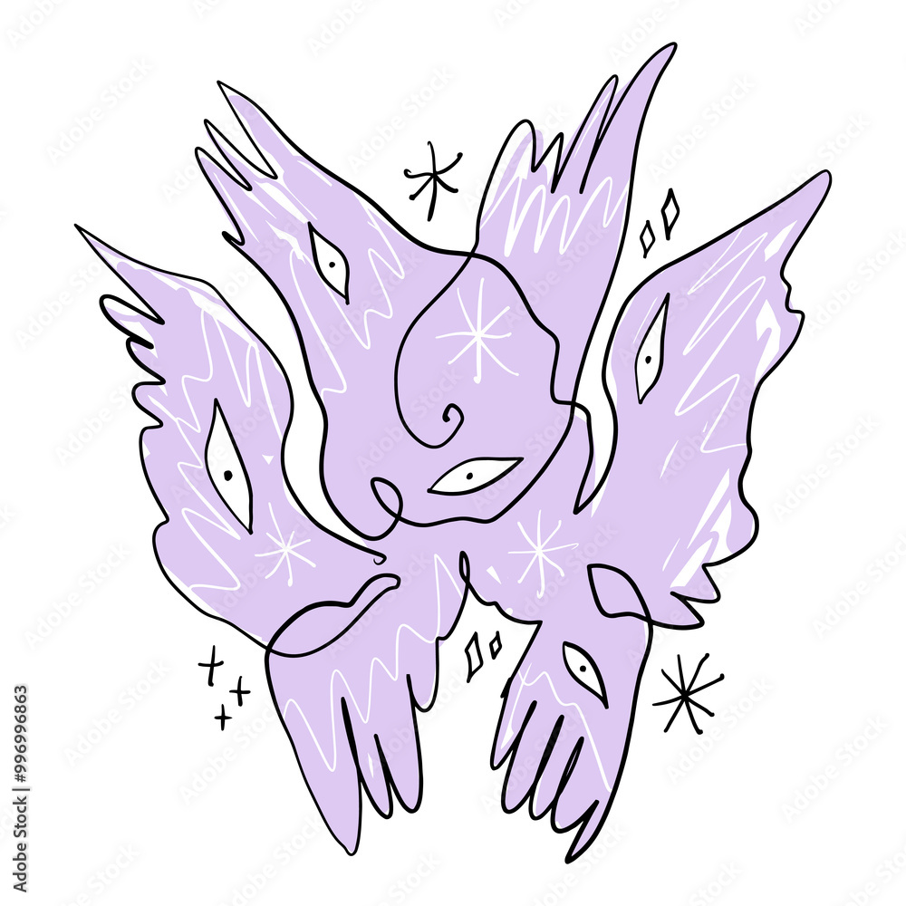 Bible accurate angel vector illustration clipart. Hand-drawn Seraphim ...