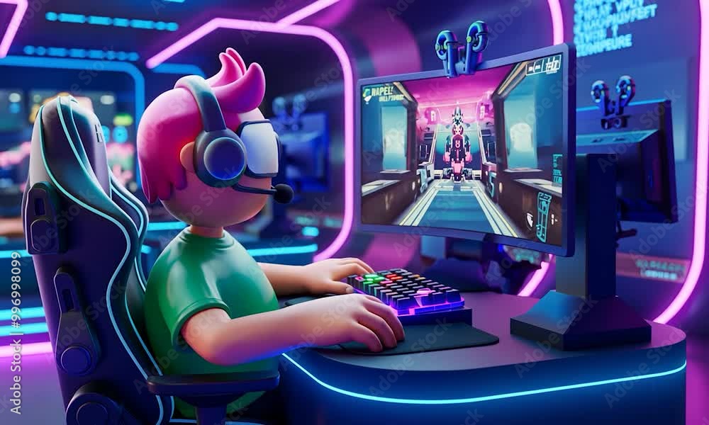 Immersive Esports Gaming Setup with Vibrant Neon Lights and Futuristic ...
