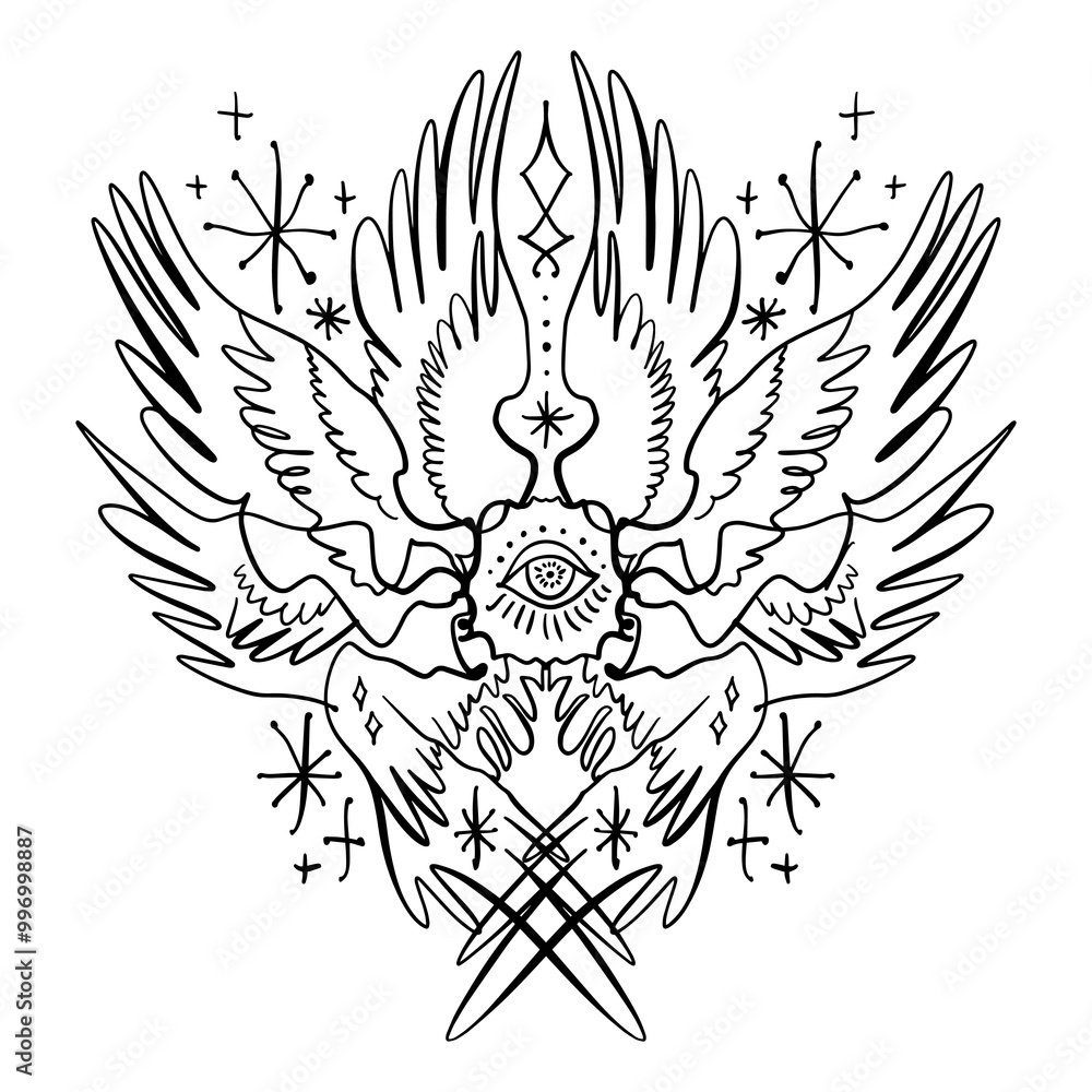 Bible accurate angel vector illustration clipart. Hand-drawn Seraphim ...