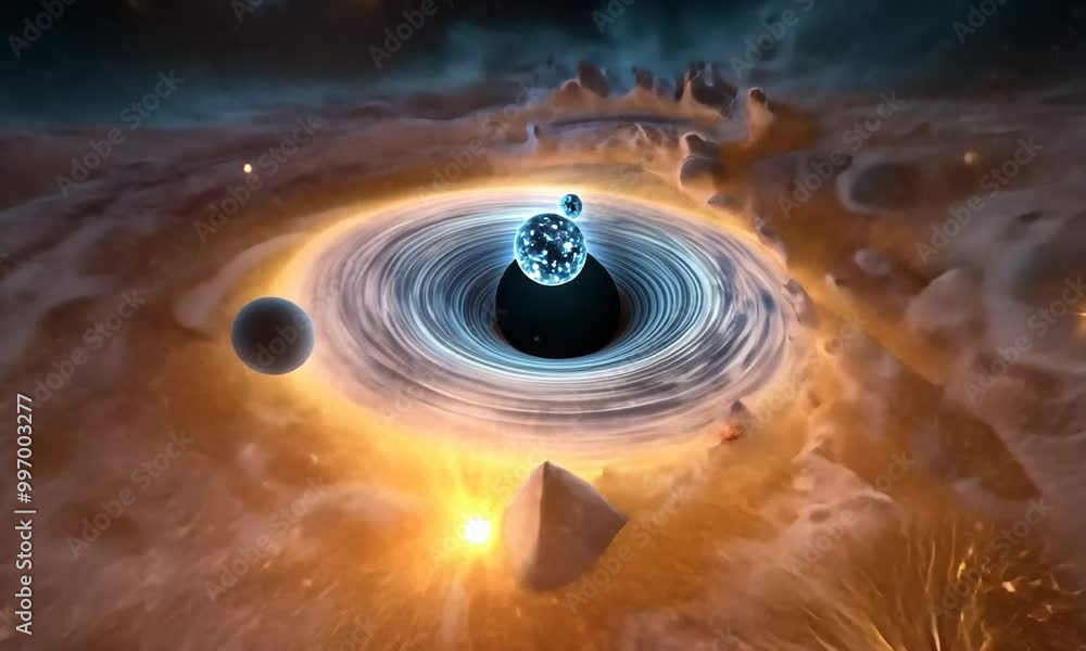 Chaotic scene of stars orbiting a black hole, moving in erratic paths ...