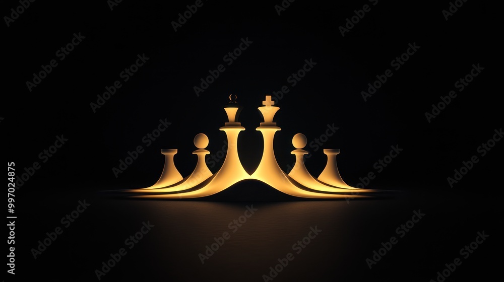 Abstract Golden Chess Crown Design with Illuminated King and Pawns ...