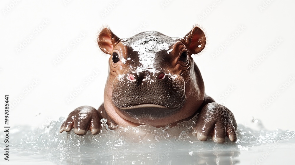 Adorable baby hippo slipping on a smooth surface, captured mid-fall ...