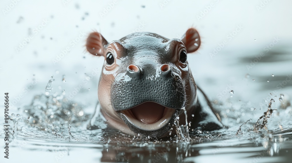 Adorable baby hippo slipping on a smooth surface, captured mid-fall ...