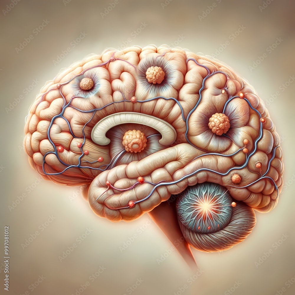 3D medical illustration of cortical malformation and seizure focus in ...