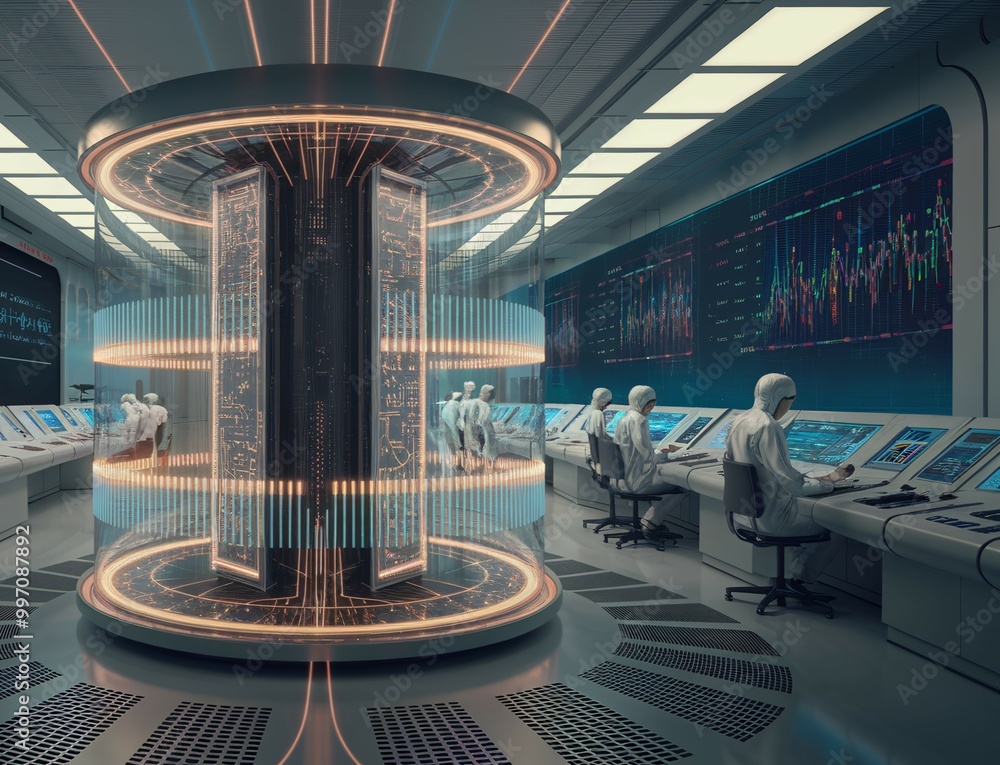Futuristic Data Center: A sterile, high-tech environment where data ...