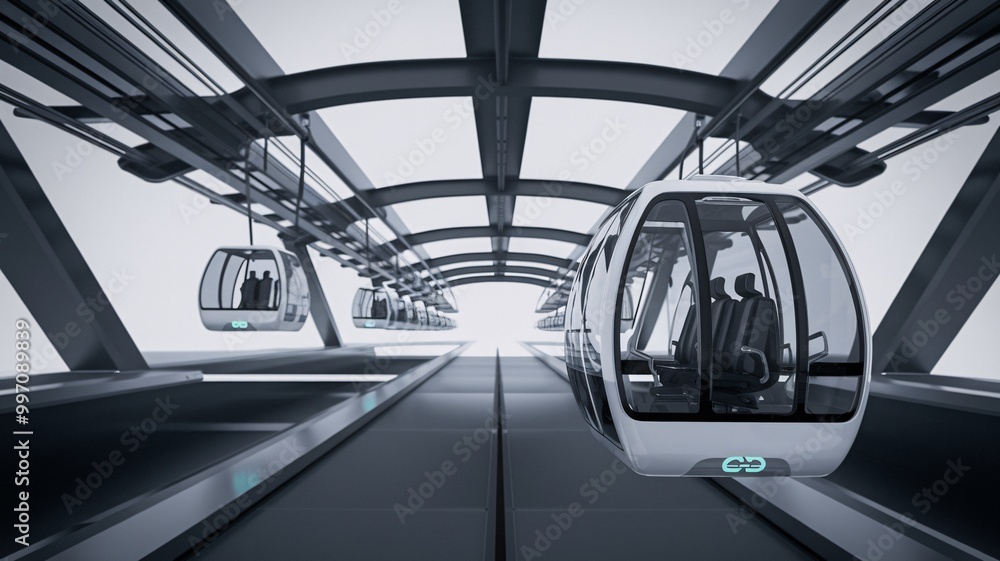 Futuristic Cable Car System: Sleek, modern cable cars glide along a ...