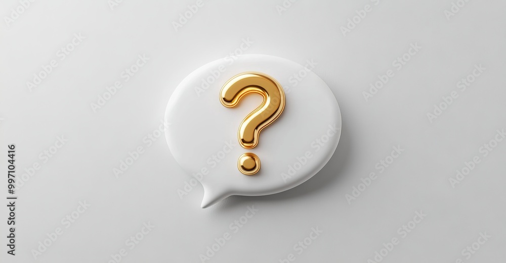 The gold question mark symbol is a 3D concept of information help for ...