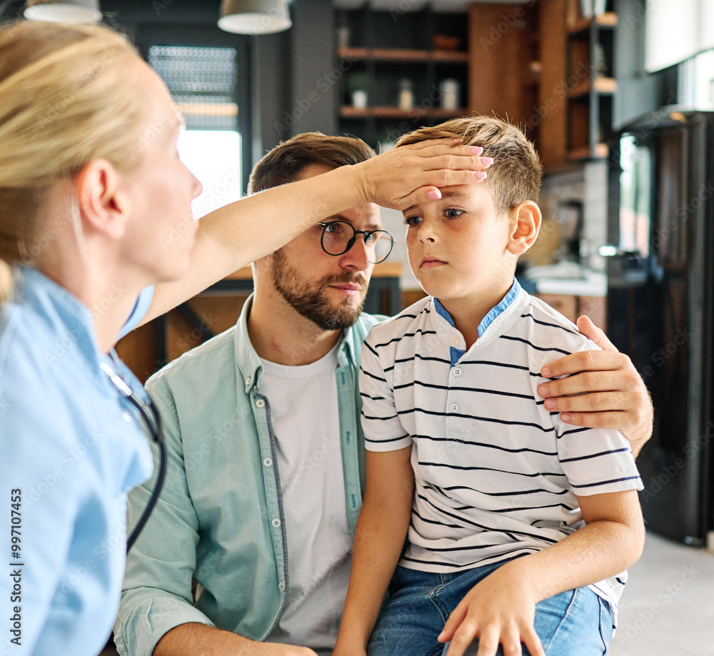 child father doctor boy patient family hospital care medicine man sick ...