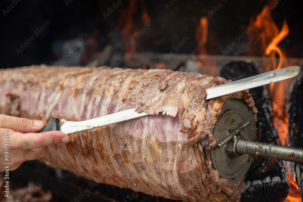 Wood fired Turkish Cag Kebab Doner. Cag kebab, a traditional Turkish ...