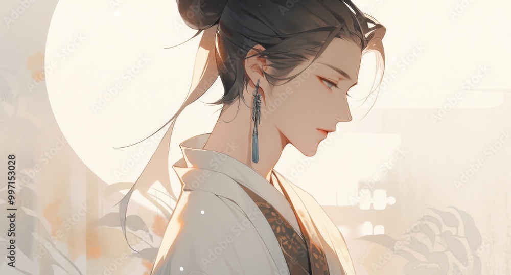 Beautiful anime-style illustration of an ancient Chinese boy wearing ...