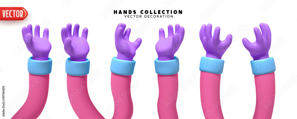 Set of hands 3d realistic design. Collection of 3D cartoon style hands ...