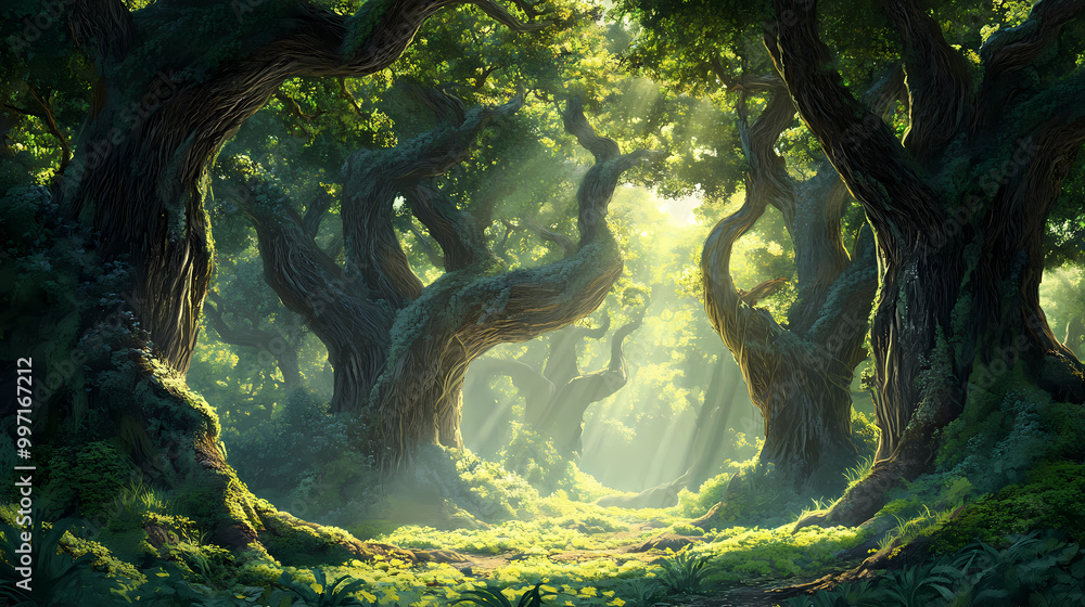 Druid grove: enchanted forest of ancient trees fantasy wallpaper. Druid ...