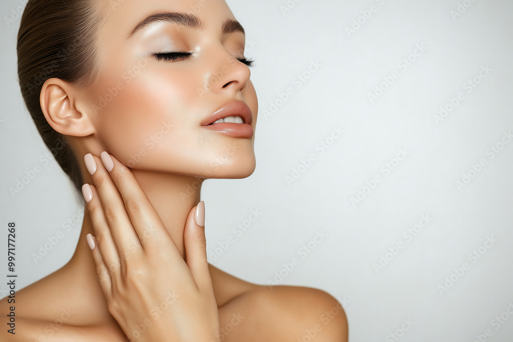 Portrait of a beautiful pretty white woman with applied face ...