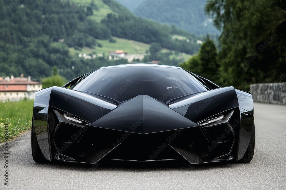 Futuristic high performance sports car with a wide body kit carbon ...
