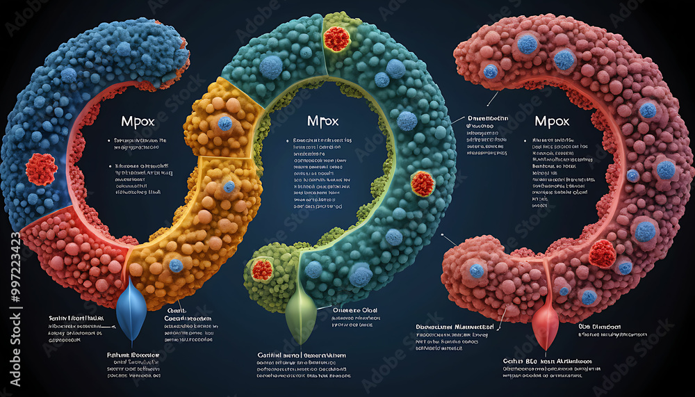 High-Detail Scientific Diagram of Mpox (Monkeypox) Virus Life Cycle: 3D ...